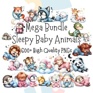 600+ Watercolor Sleeping Animals Clipart, Mega Bundle, Sleep Animal ...
