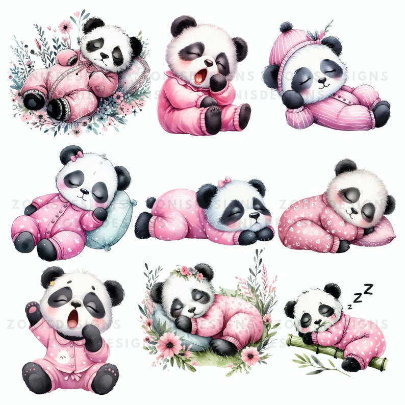 Sleepy Baby Pandas, Nursery Clipart, Cute Animals, Nursery Animal ...
