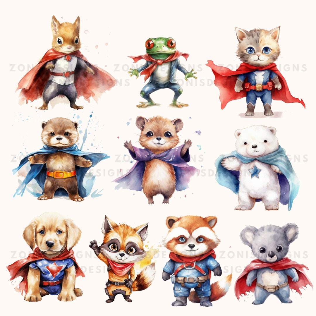 Superhero Animals Clipart, Cute Animal Superhero PNG Bundle, Baby ...