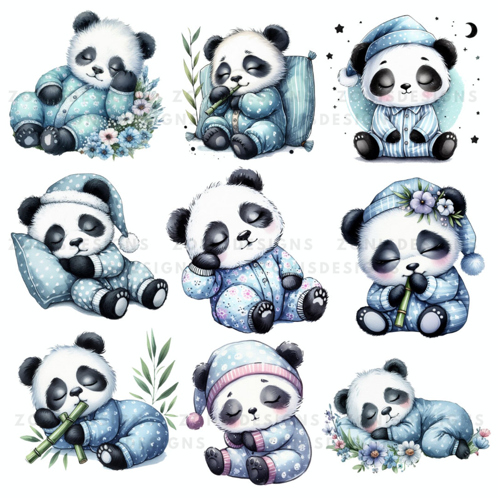 Sleepy Baby Pandas, Nursery Clipart, Cute Animals, Nursery Animal ...