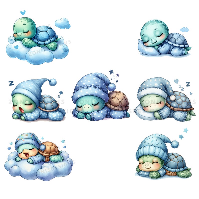 Water Color Sleeping Turtles, High Quality 31pc PNG Files, Sleeping ...