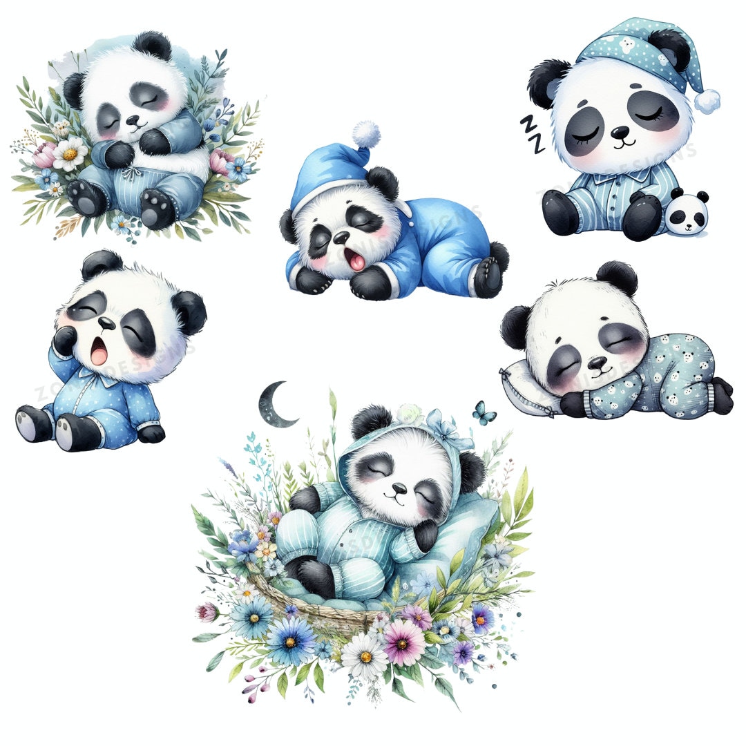 Sleepy Baby Pandas, Nursery Clipart, Cute Animals, Nursery Animal ...