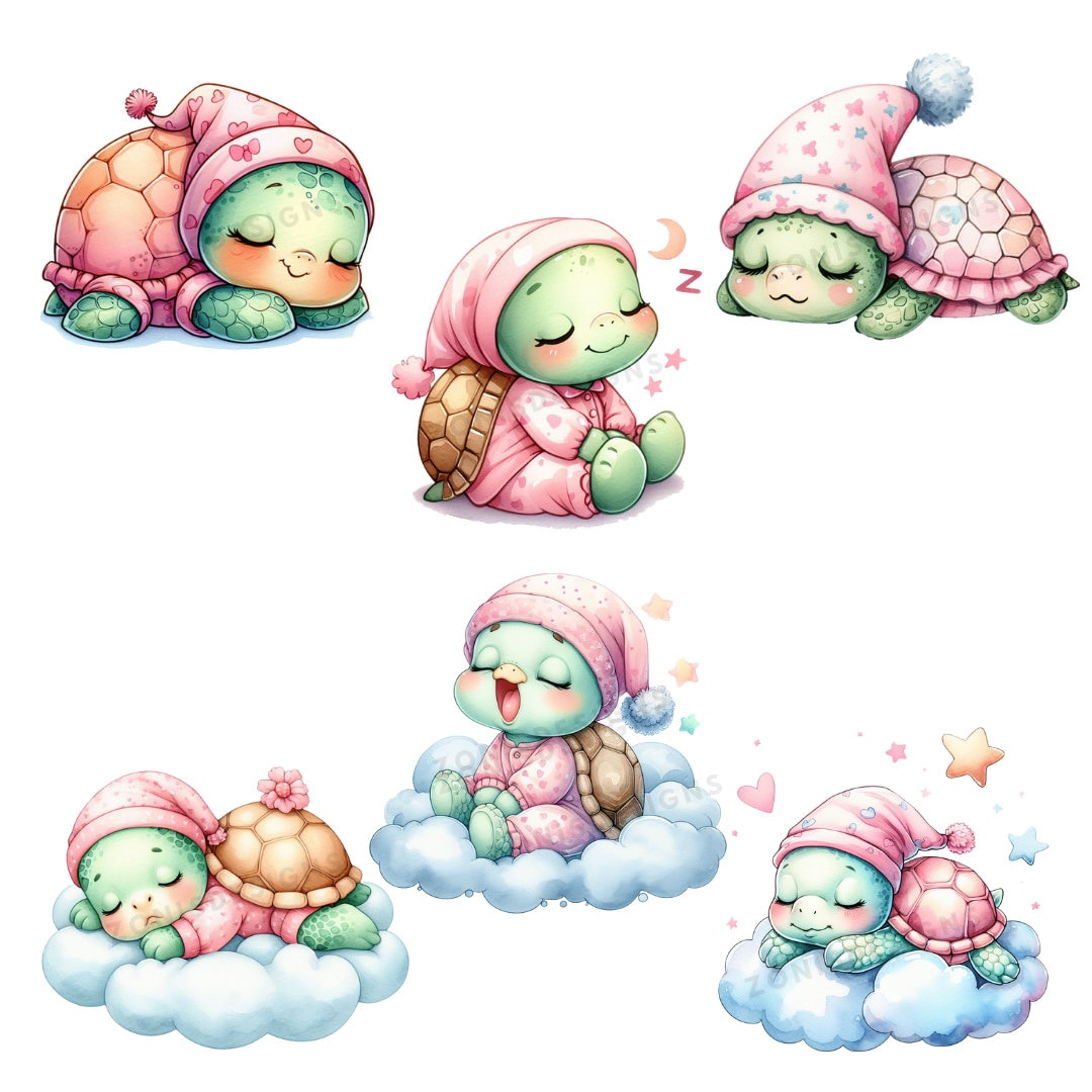 Water Color Sleeping Turtles, High Quality 31pc PNG Files, Sleeping ...