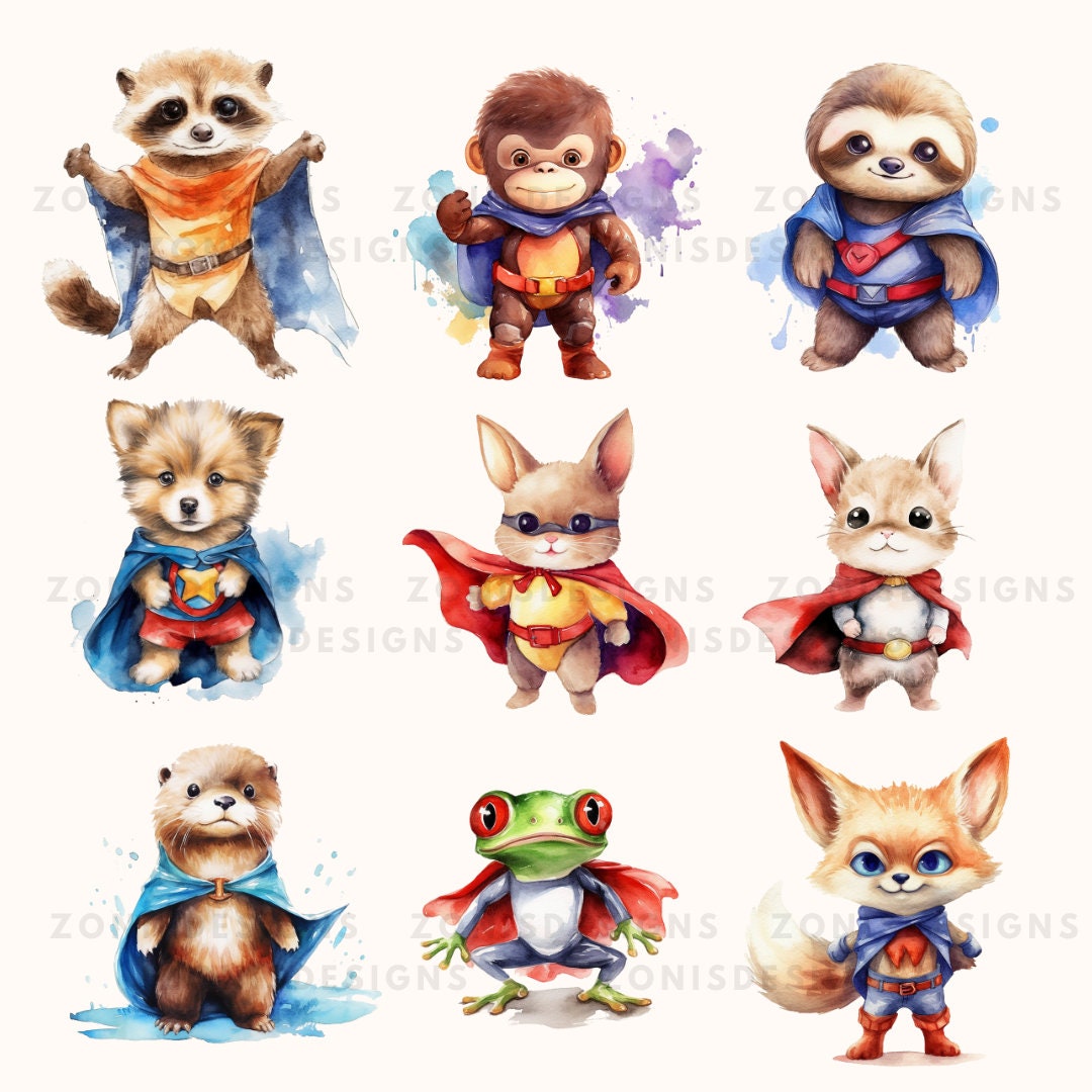Superhero Animals Clipart, Cute Animal Superhero PNG Bundle, Baby ...