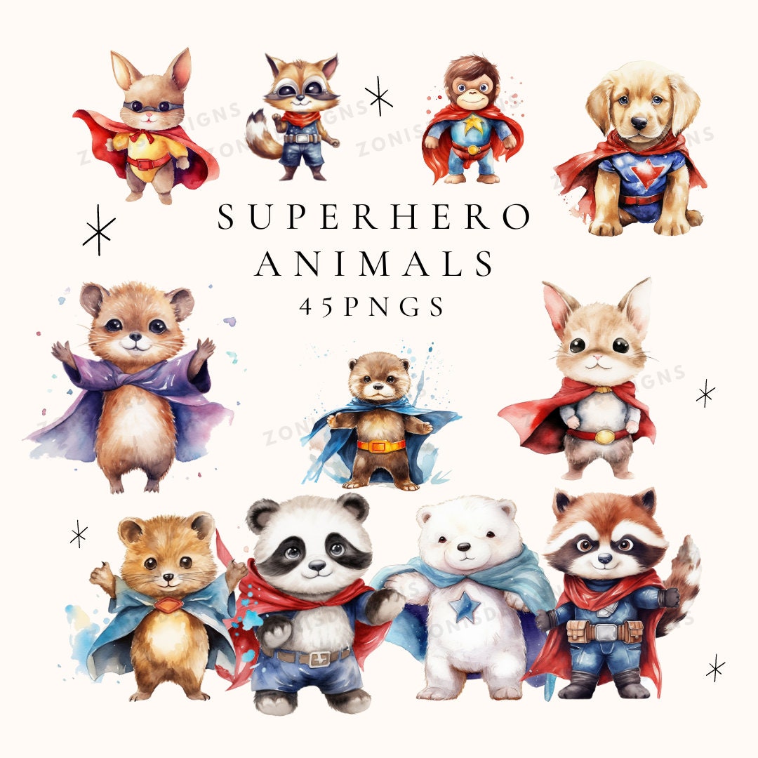 Superhero Animals Clipart, Cute Animal Superhero PNG Bundle, Baby ...