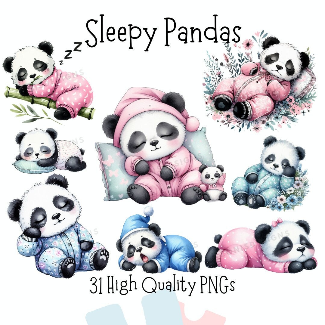 Sleepy Baby Pandas, Nursery Clipart, Cute Animals, Nursery Animal ...