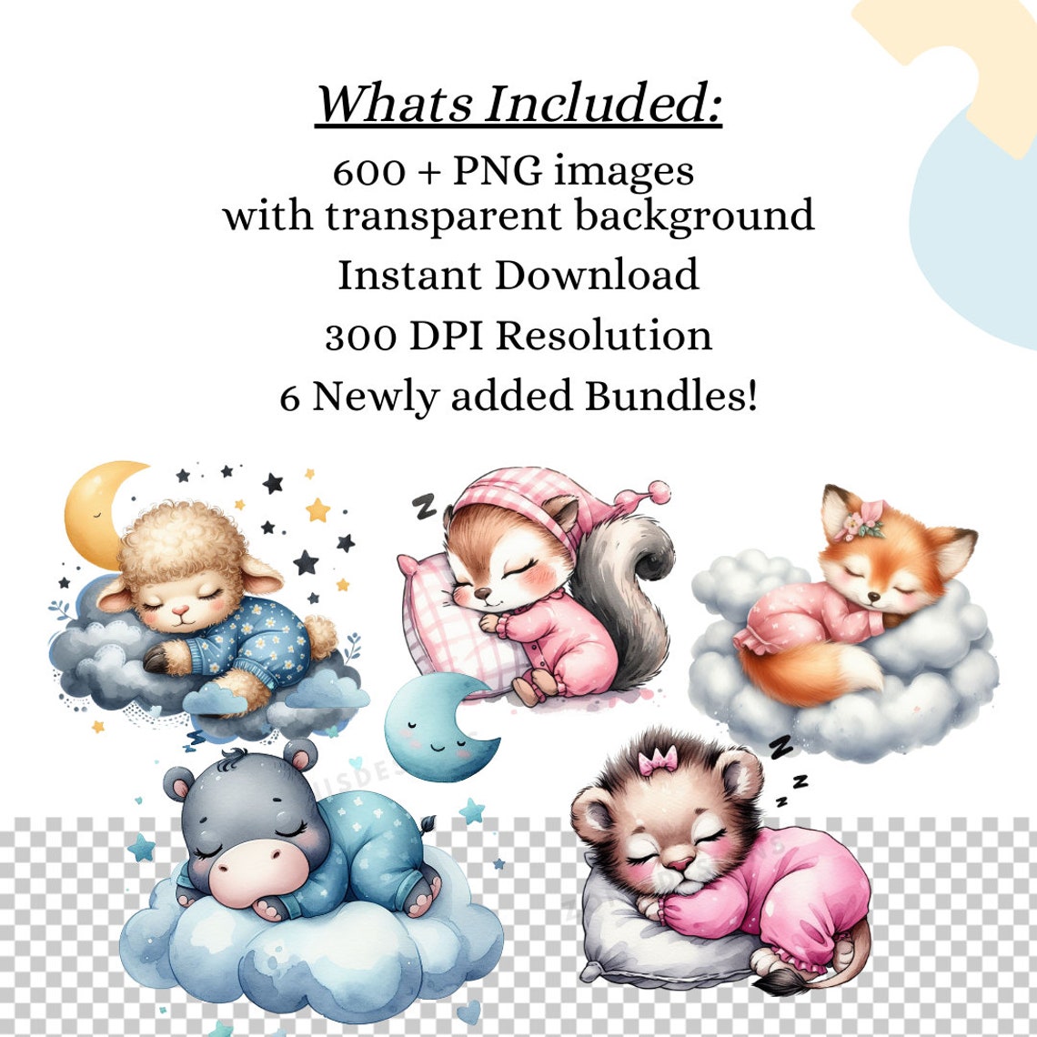 600 Watercolor Sleeping Animals Clipart, Mega Bundle, Sleep Animal ...