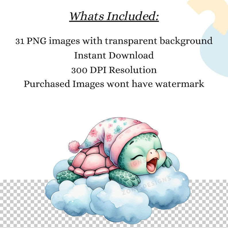 Water Color Sleeping Turtles, High Quality 31pc PNG Files, Sleeping ...