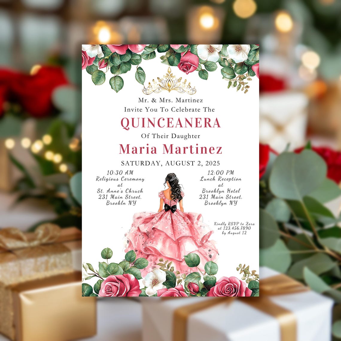 Editable Quinceañera Invitation Template, Quince Invitation, Invitation ...