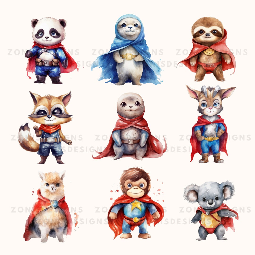 Superhero Animals Clipart, Cute Animal Superhero PNG Bundle, Baby ...