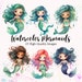 Watercolor Mermaid Clipart Bundle, Watercolor Cute Mermaid Clipart PNG ...