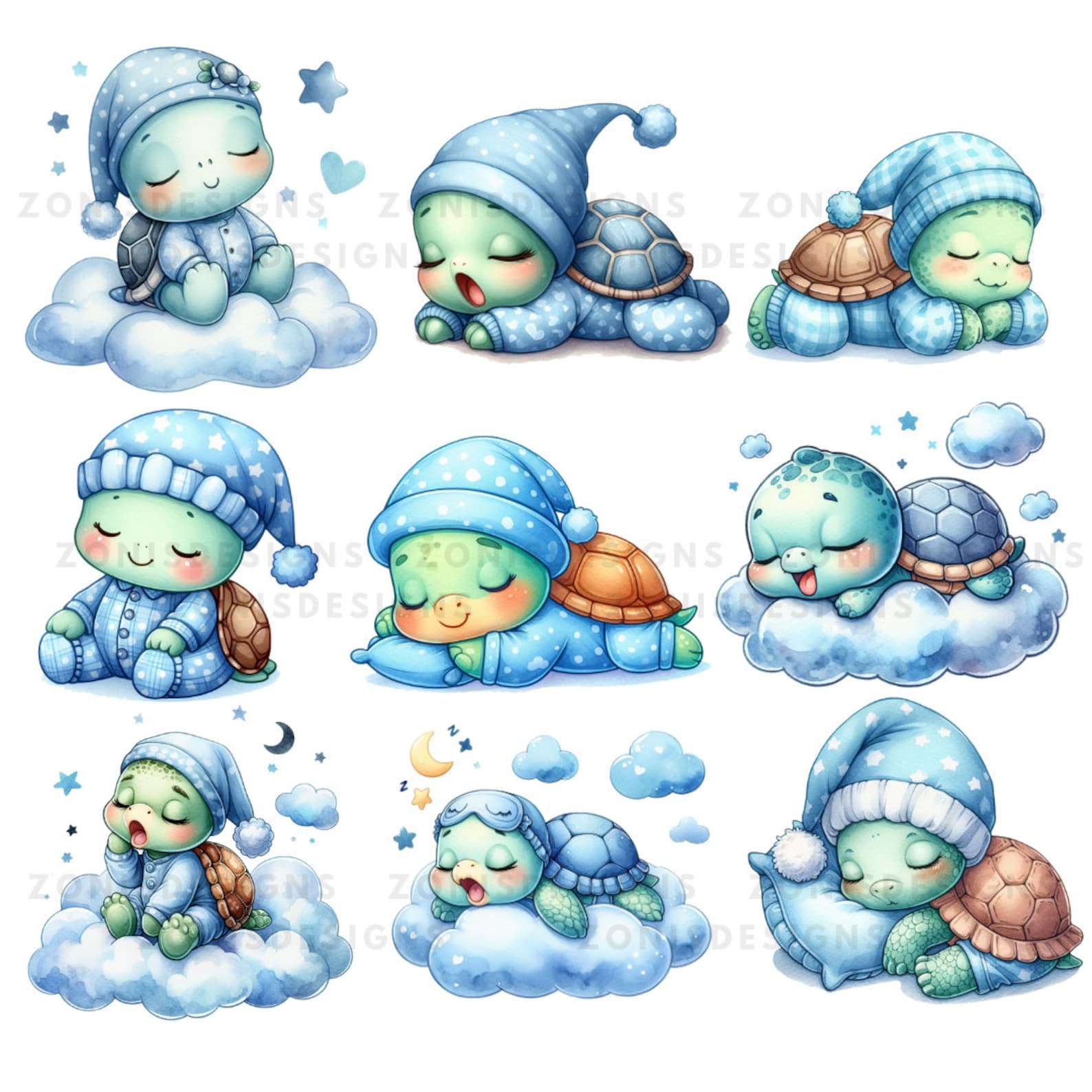 Water Color Sleeping Turtles, High Quality 31pc PNG Files, Sleeping ...