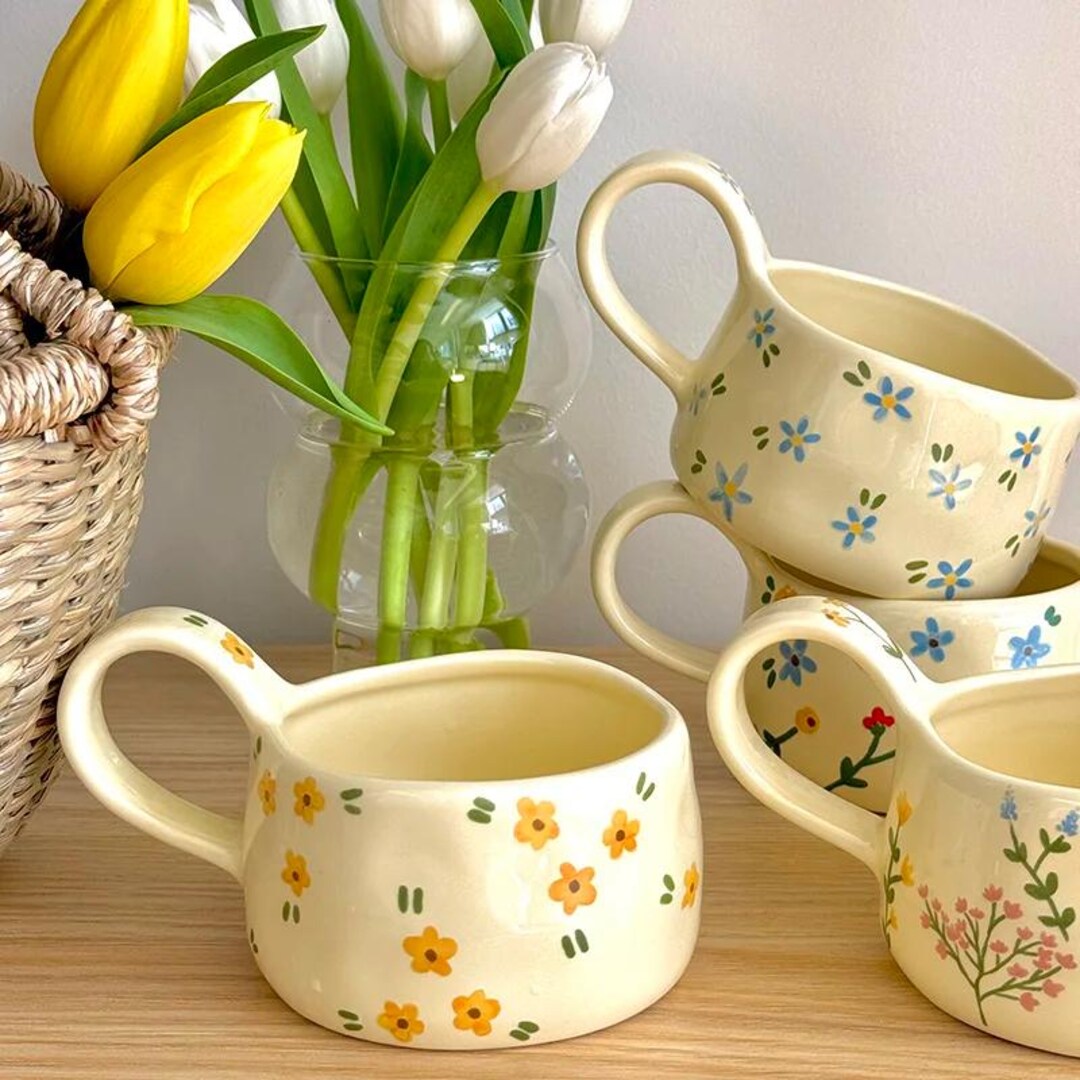Hand-pinched Ceramic Mug | Kawaii Flower Cup, Korean Style - Etsy