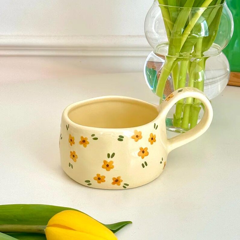 Hand-pinched Ceramic Mug | Kawaii Flower Cup, Korean Style - Etsy