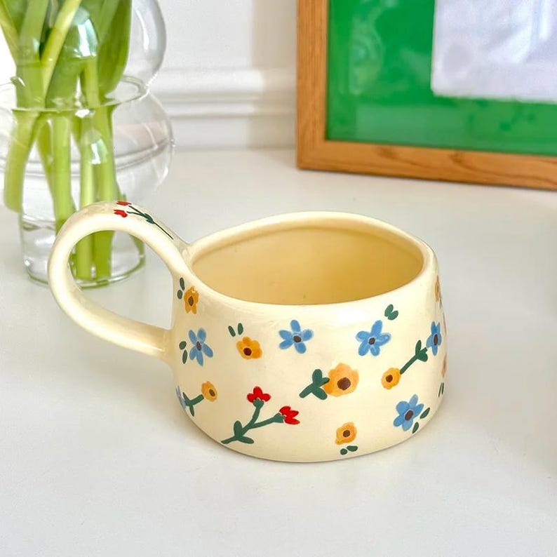 Hand-pinched Ceramic Mug | Kawaii Flower Cup, Korean Style - Etsy