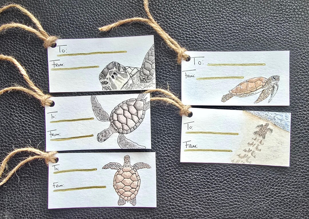 Sea Turtle Gift Tag Set of 5, Watercolor Sea Turtles Gift Tags With ...