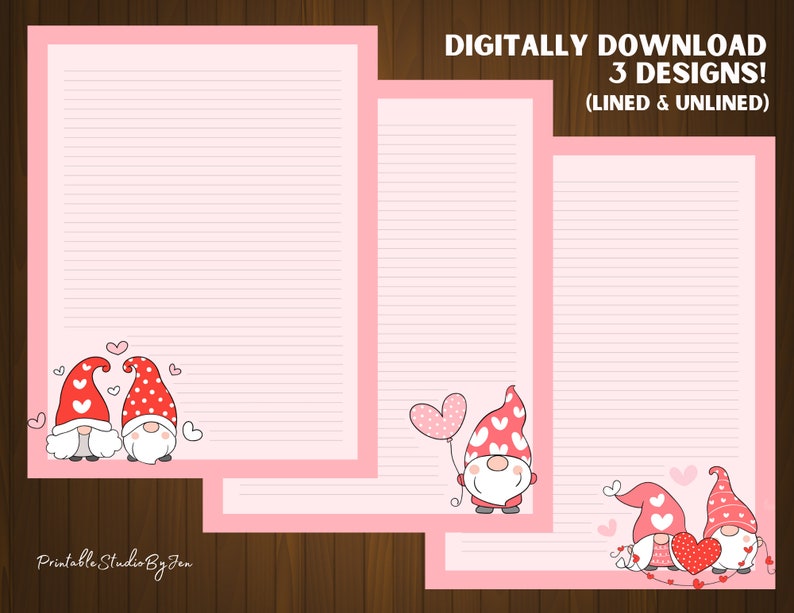 Gnomes in Love Printable Stationery, Gnomes Stationery, Printable ...