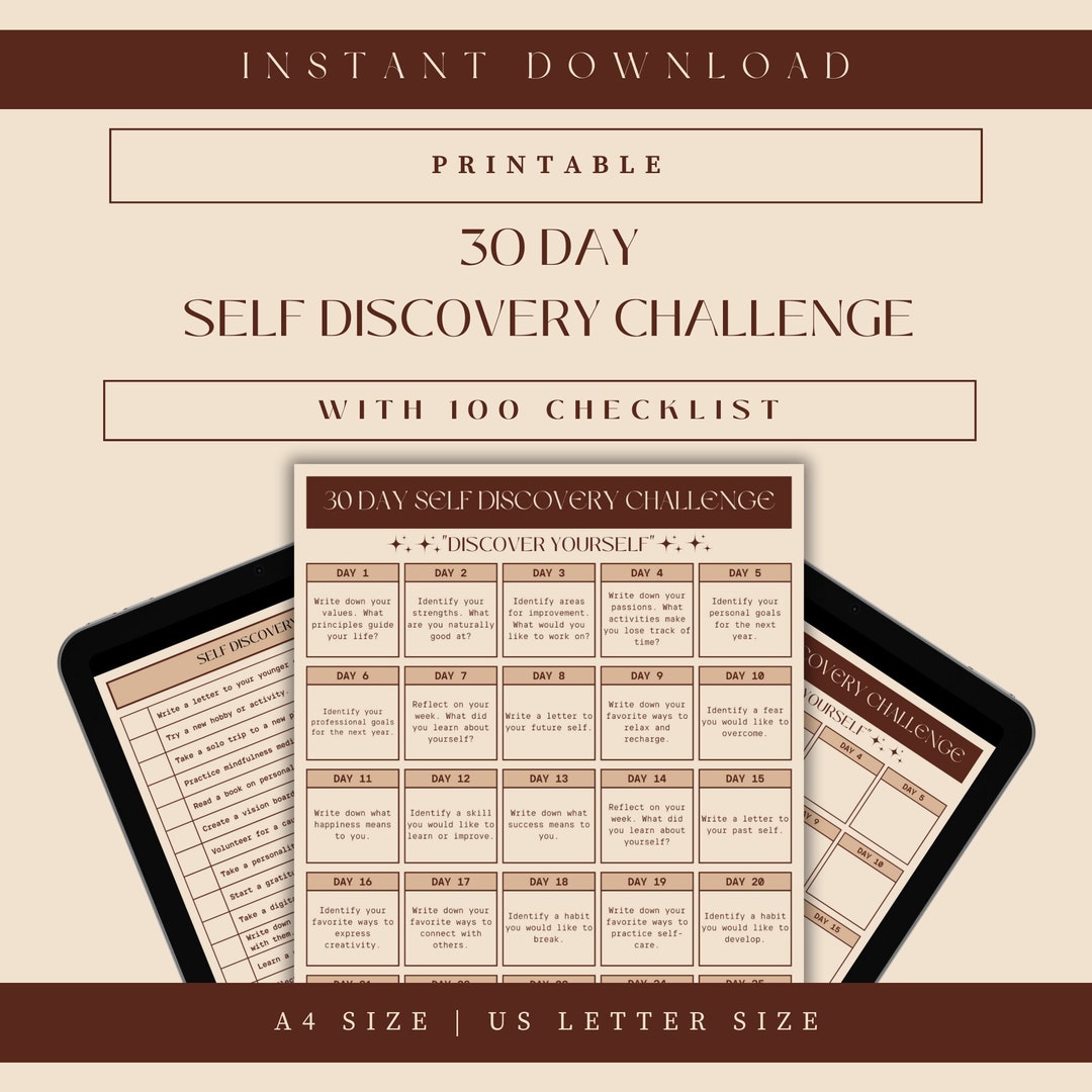 30 Day Self Discovery Challenge Sheet Self Help Worksheets Checklist ...