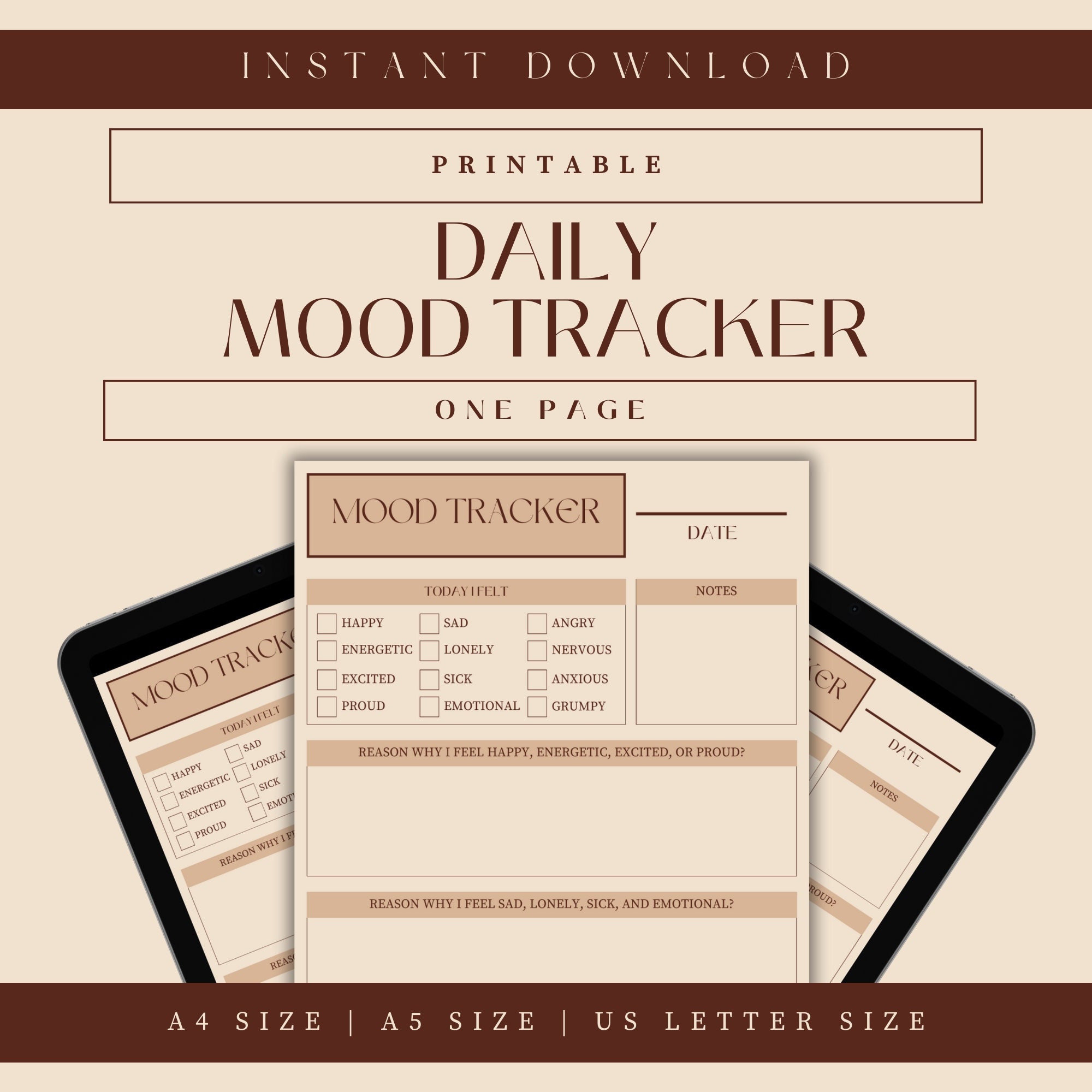 Daily Mood Tracker Printable Mood Journal Emotion Tracker Printable ...