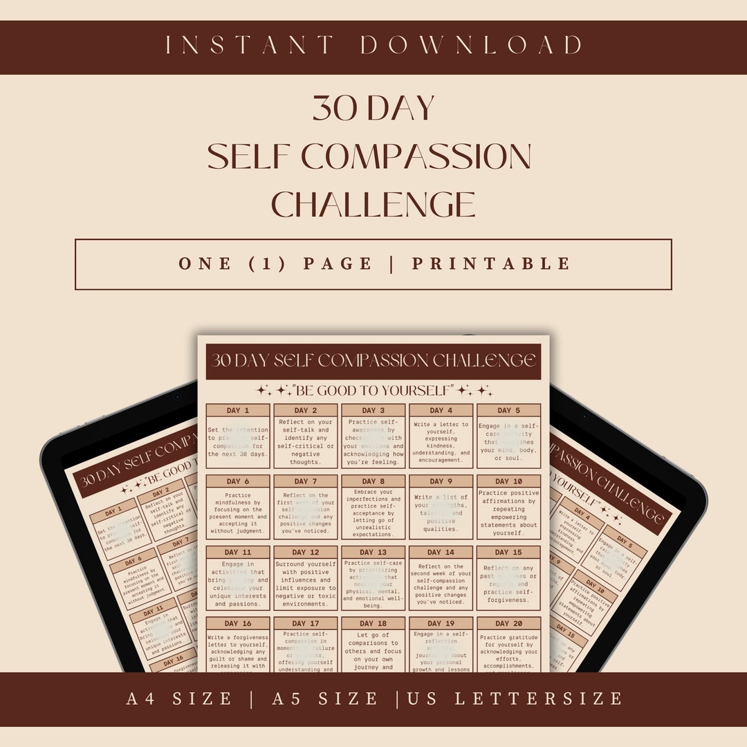 30 Day Self Compassion Challenge Tracker Self Care Worksheets Self Love ...