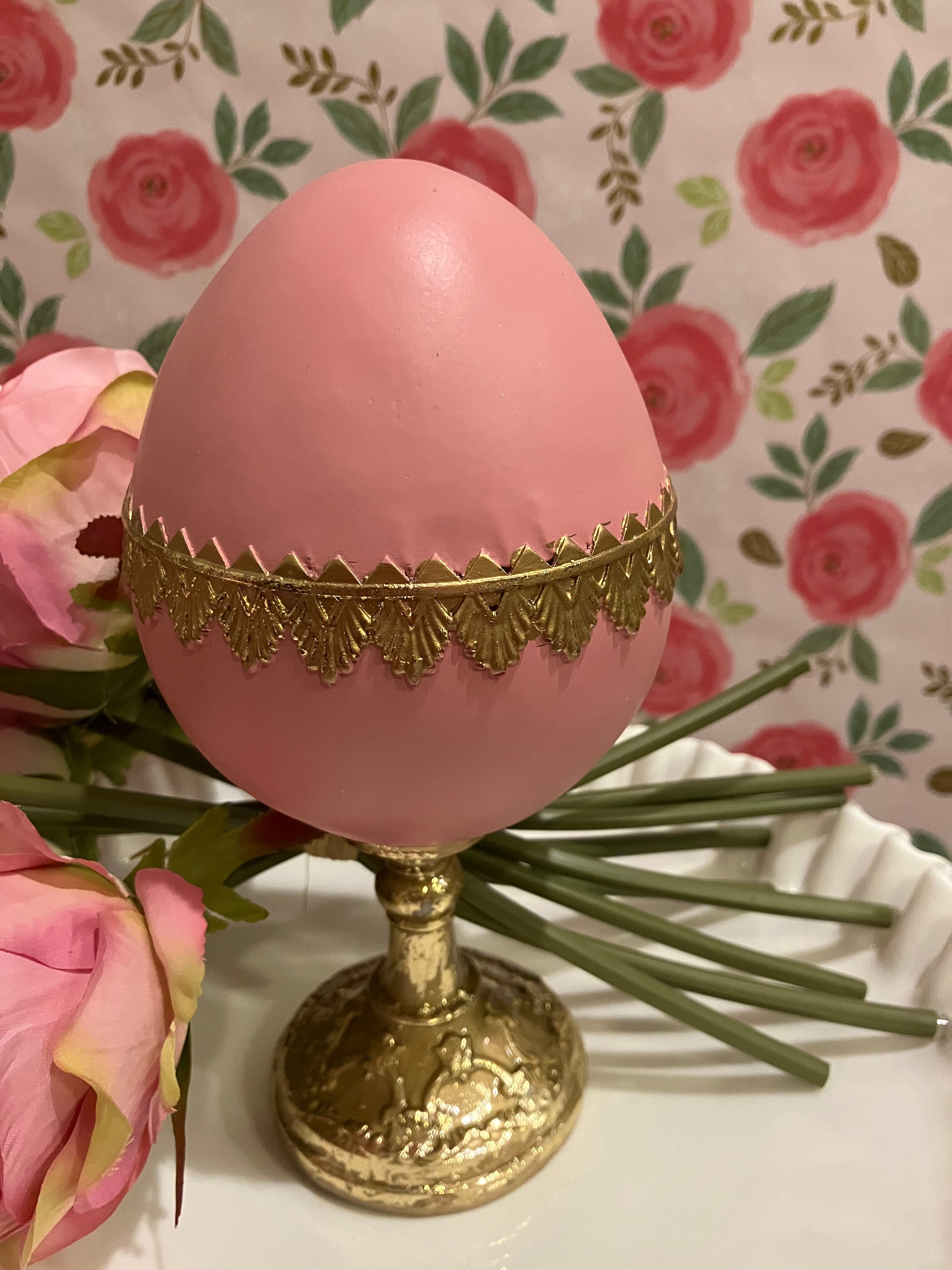 Pink Faberge Style Egg With Gold Rabbit Pedestal & Trim - Etsy