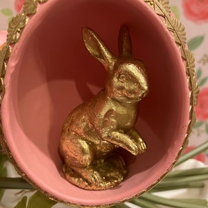 Pink Faberge Style Egg With Gold Rabbit Pedestal & Trim - Etsy