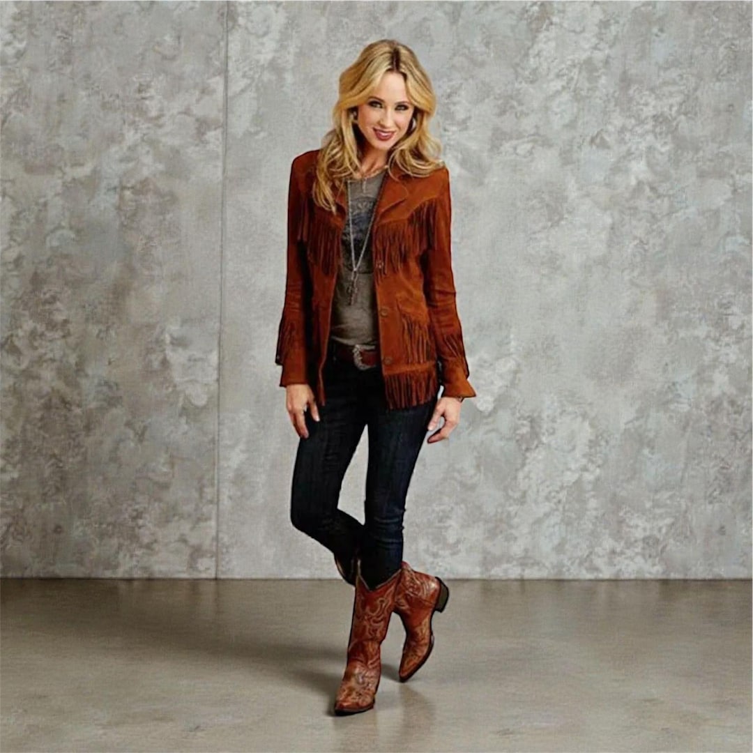 Women's Western Wear Leather Jacket Coat Fringes, Traditional Vintage ...