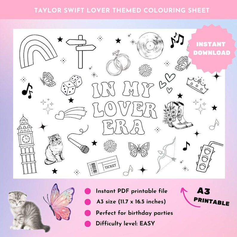 Taylor Swift Colouring Pages - Etsy