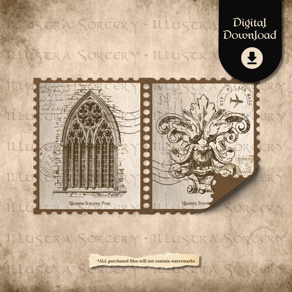 Printable Vintage Gothic Architecture Faux Postage Stamps - Assortment ...