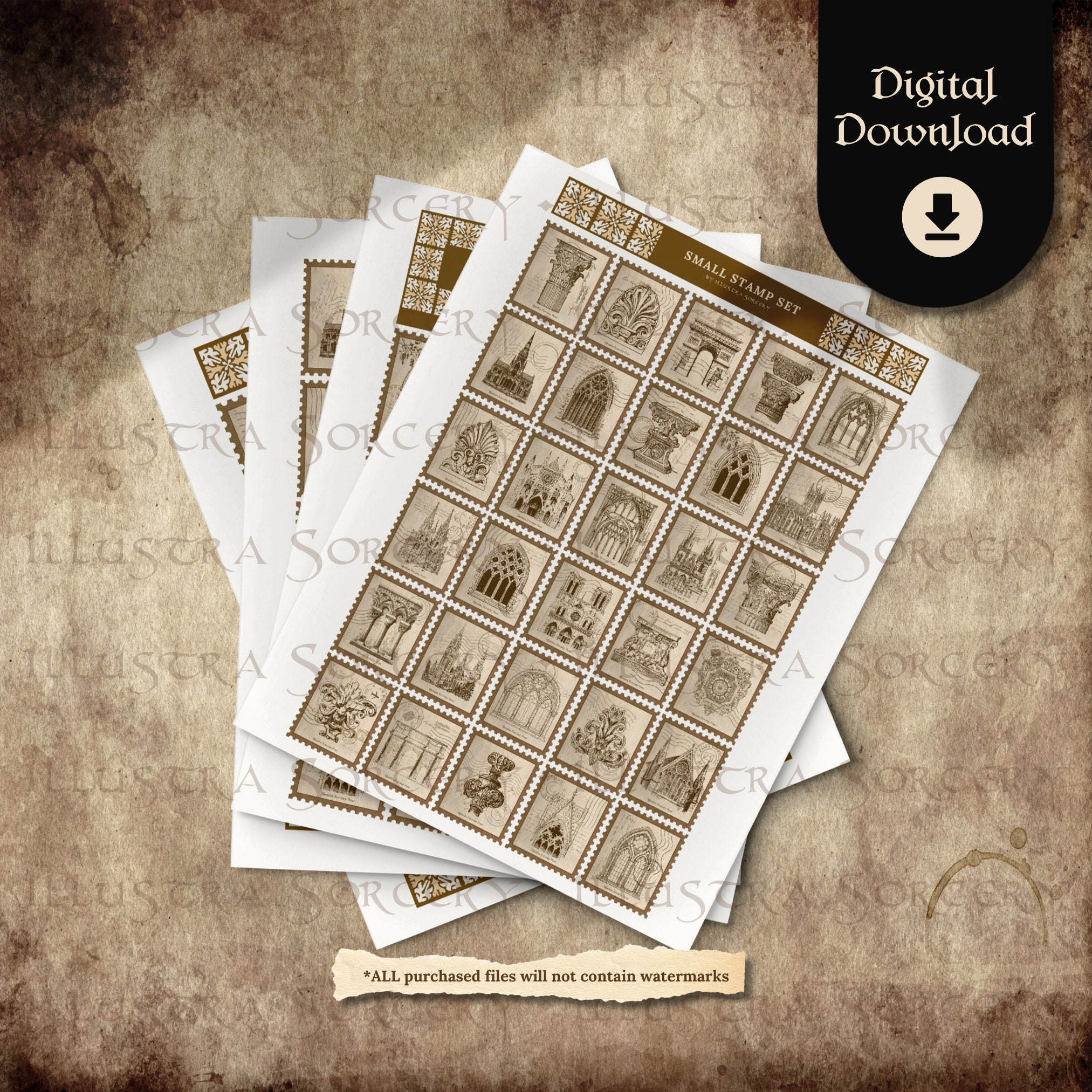 Printable Vintage Gothic Architecture Faux Postage Stamps - Assortment ...