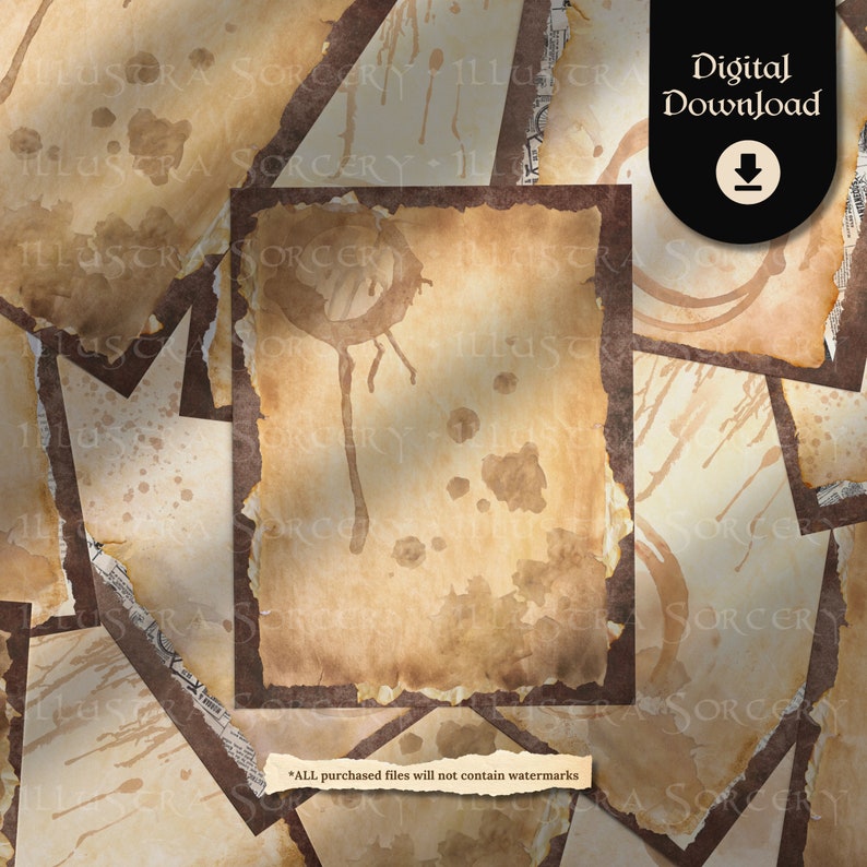 Printable Coffee Stained Parchment - Junk Journal Pages, Digital ...