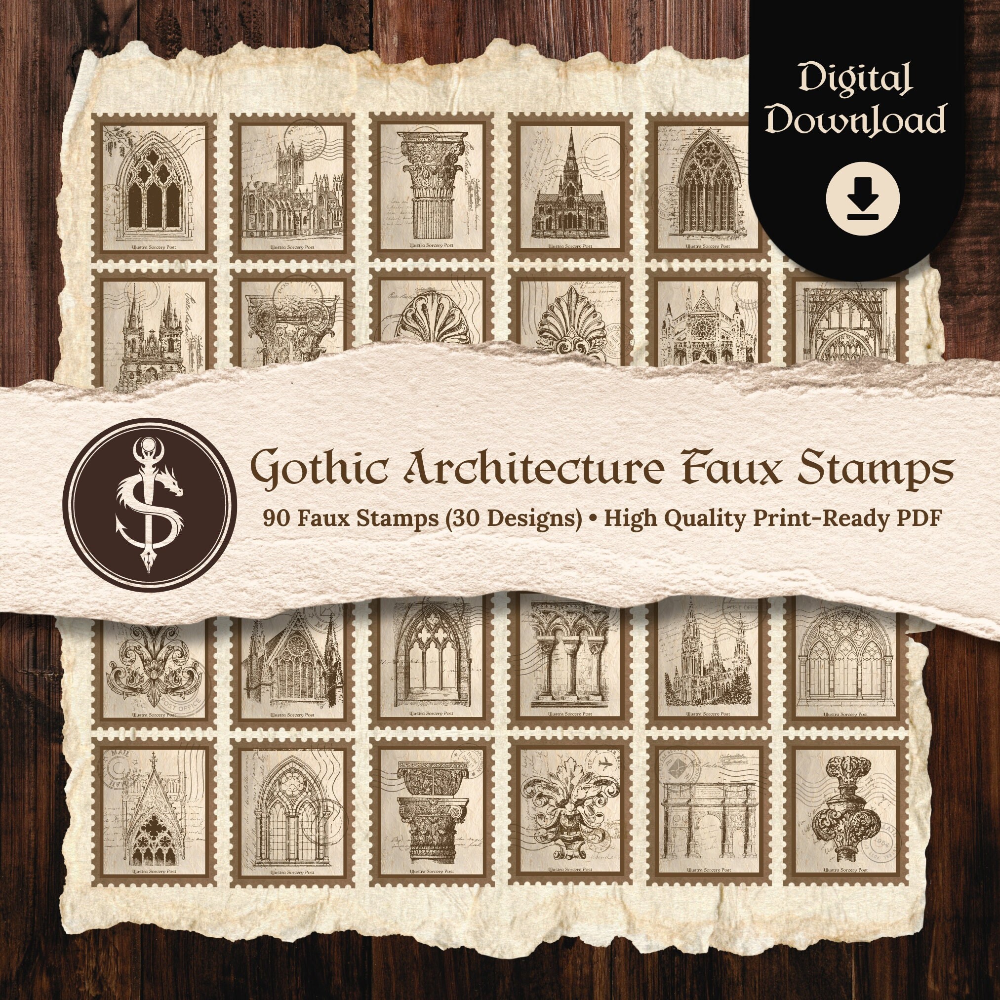 Printable Vintage Gothic Architecture Faux Postage Stamps - Assortment ...
