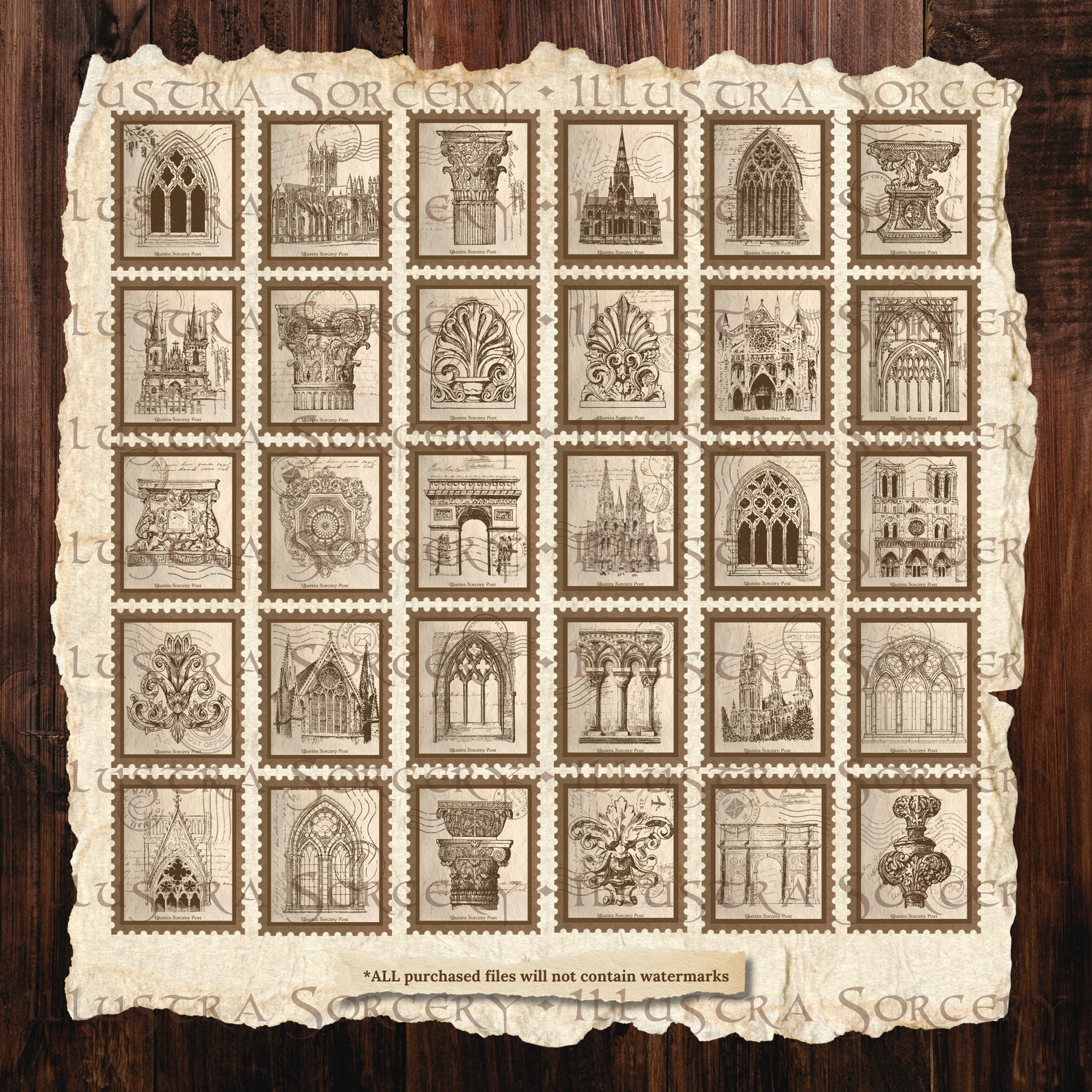 Printable Vintage Gothic Architecture Faux Postage Stamps - Assortment ...