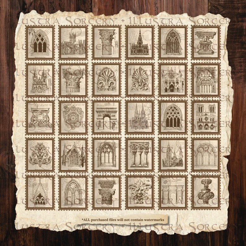 Printable Vintage Gothic Architecture Faux Postage Stamps - Assortment ...