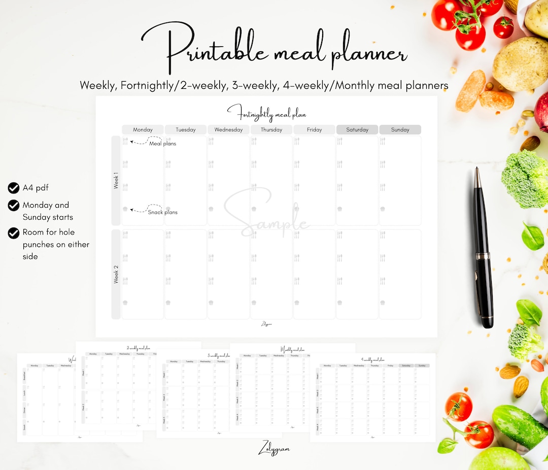 Printable Food Diary, Weekly Meal Planner, Fortnightly Meal Planner ...