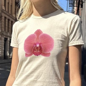 Pink Orchid Baby Tee Y2k Top Graphic Print T Shirt Summer Tee