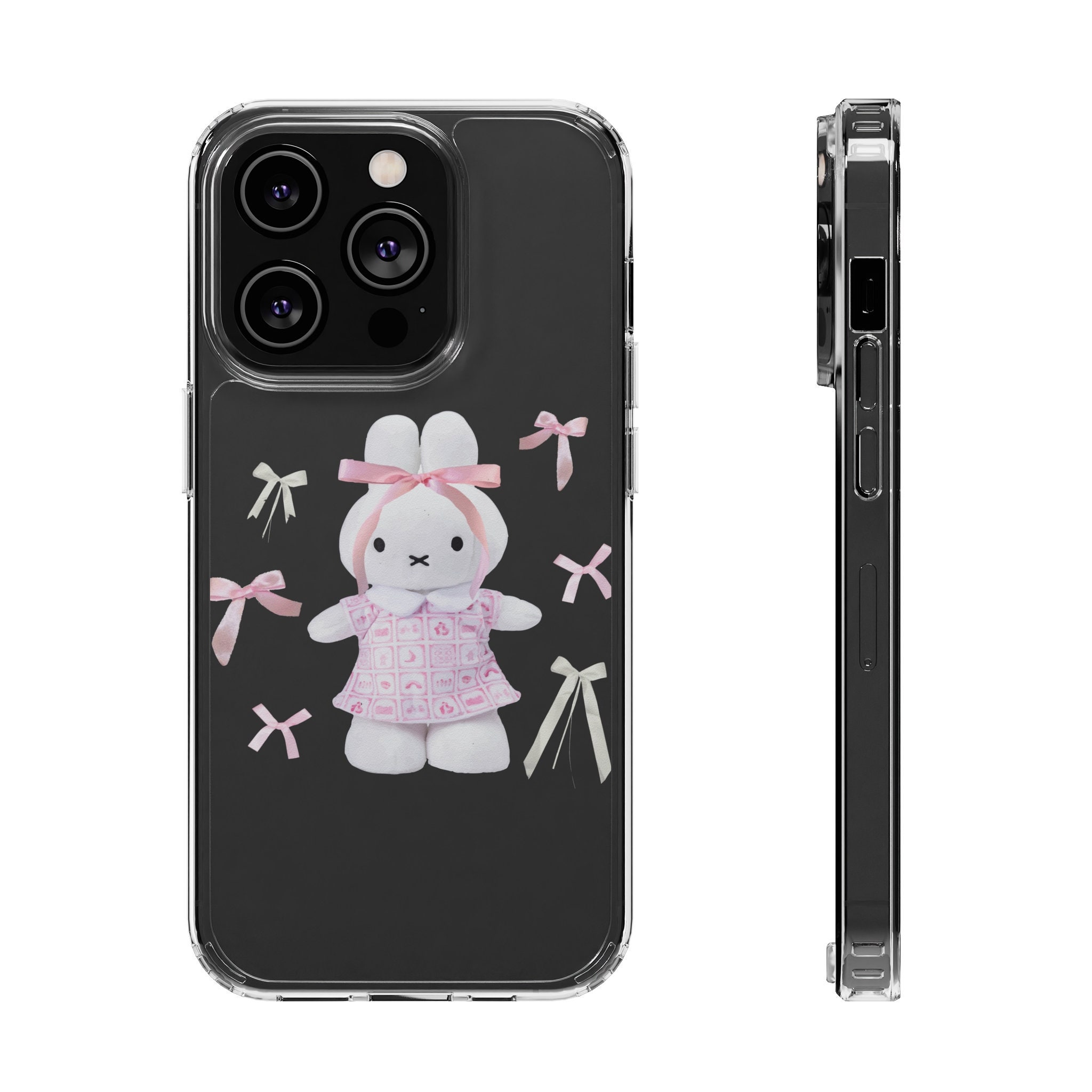 Miffy Pink Ribbon Coquette Clear Case, Pastel Baby Blue Bow Phone Cover ...