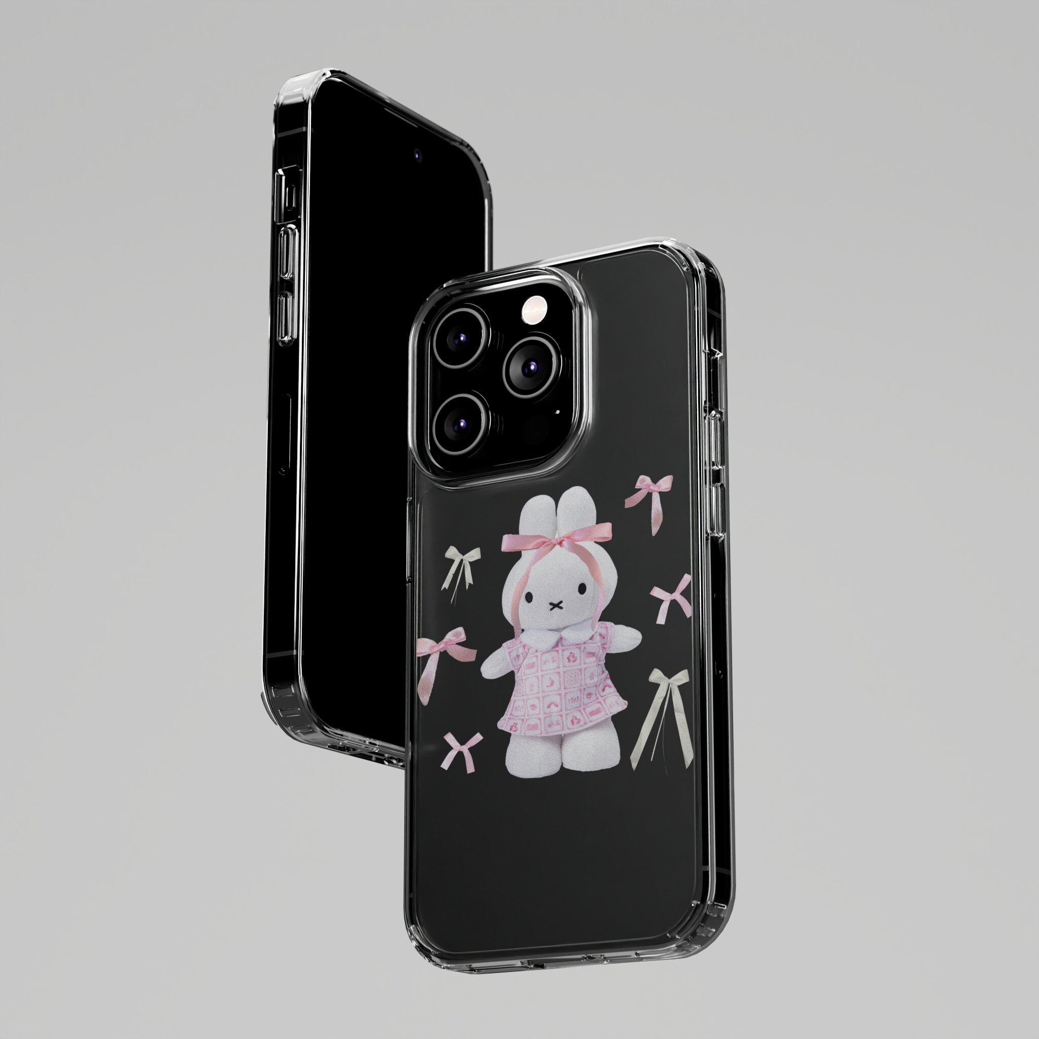 Miffy Pink Ribbon Coquette Clear Case, Pastel Baby Blue Bow Phone Cover ...