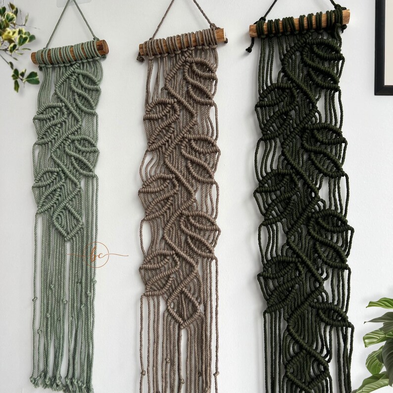 Macrame Long Yarn Leaf Decor, Minimal Macrame Narrow Wall Hanging ...