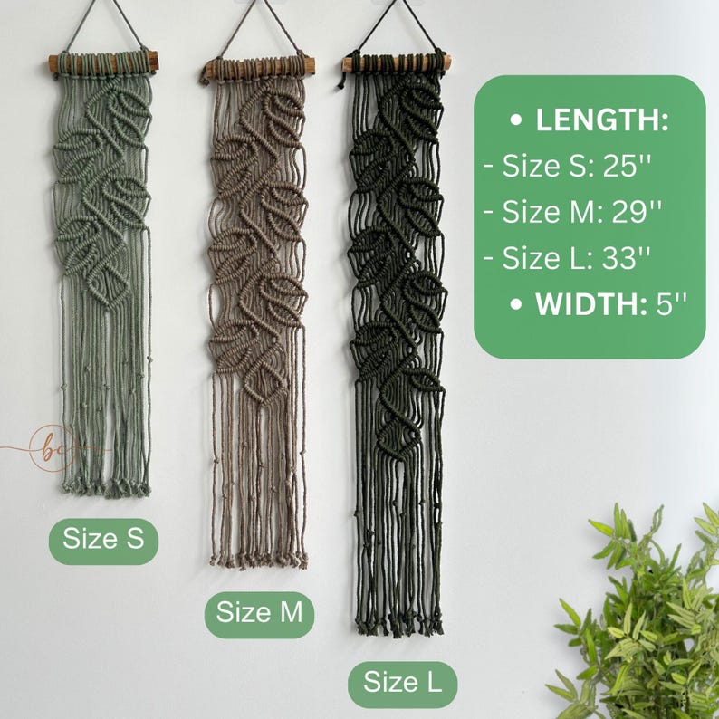 Macrame Long Yarn Leaf Decor, Minimal Macrame Narrow Wall Hanging ...