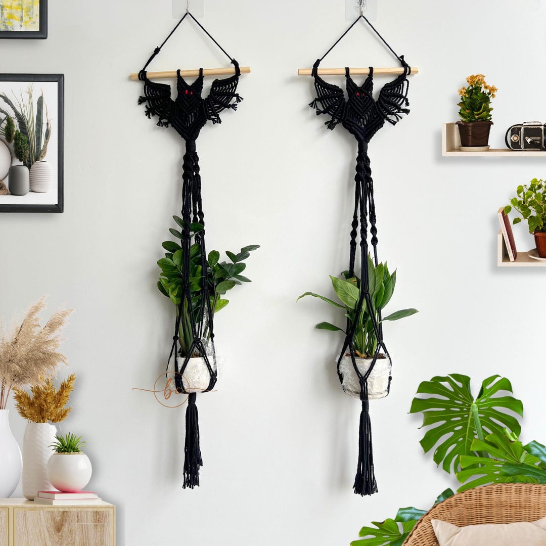 Macrame Bat Wall Hanging, Bat Plant Holder, Bat Shelf, Halloween Decor ...