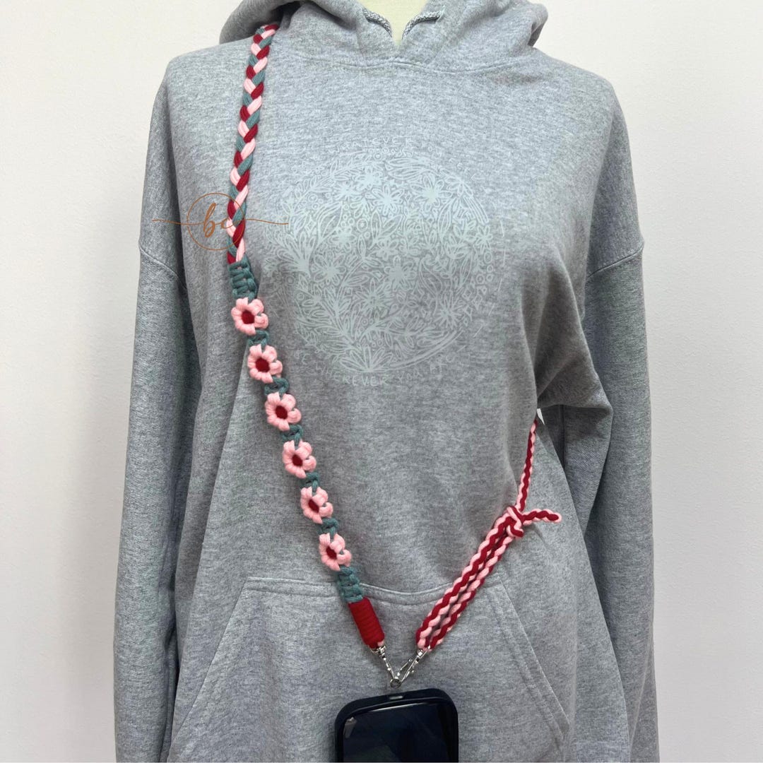 Macrame Flower Phone Neck Strap, Phone Case Strap, Handmade Phone Neck ...