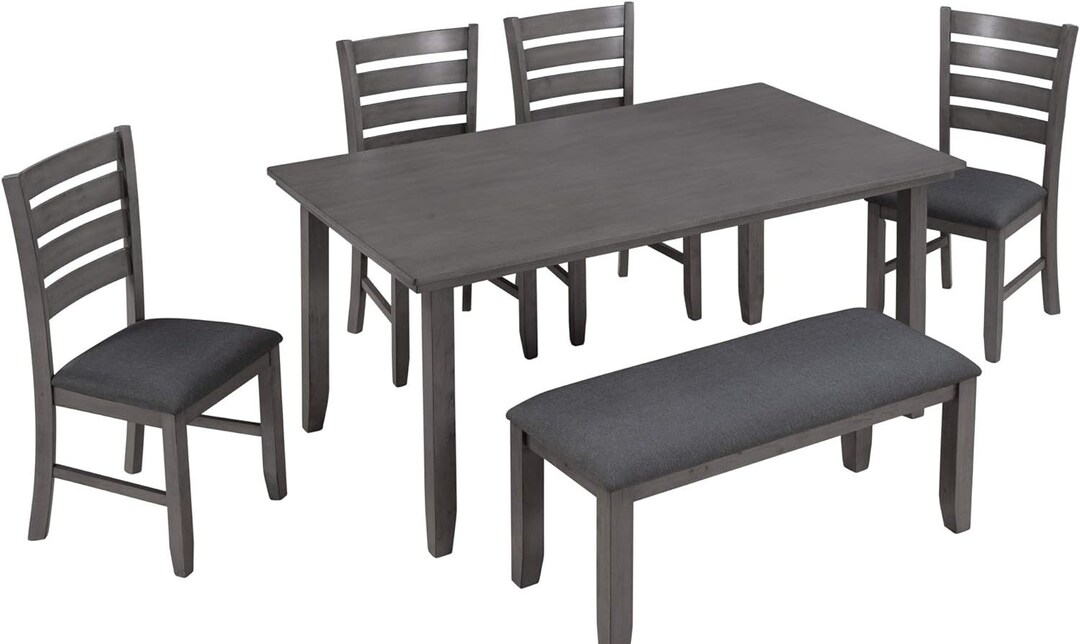 6-piece Dining Table Setchairs/bench, Grey - Etsy
