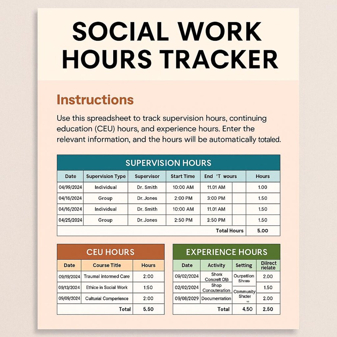 Social Work Supervision, CEU & Experience Hours Tracker - Etsy