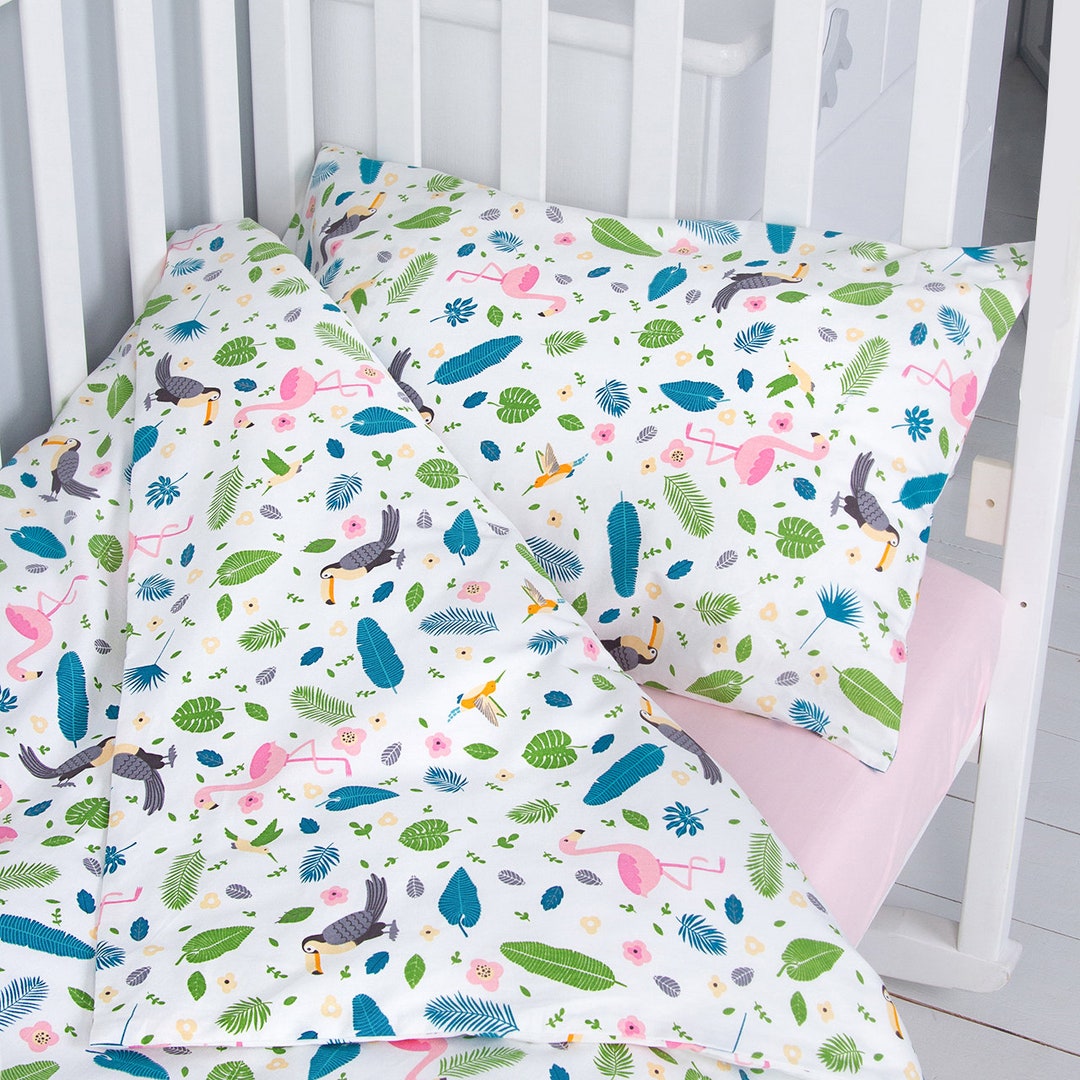 Tropical Birds Toucan and Flamingo Baby Bedding Set Soft 100% Cotton ...