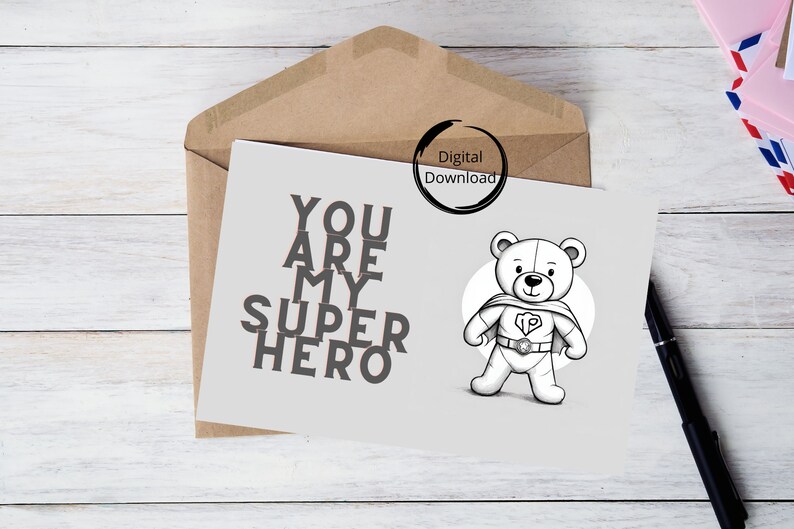 Printable Superhero Card, Digital Download Superhero Card, Card, Love ...