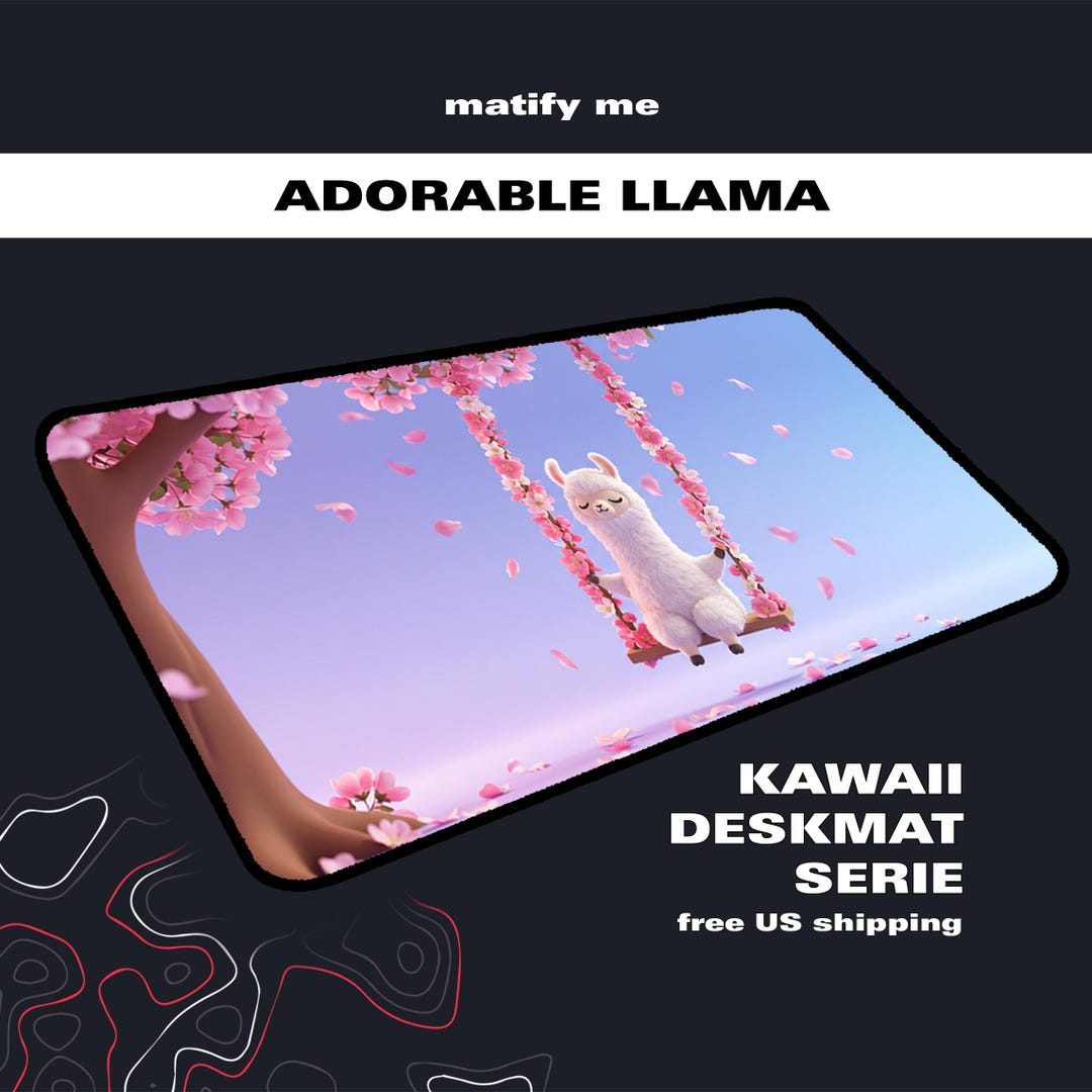 Kawaii Llama on a Swing Deskmat | Adorable Llama Mousepad Playmat ...