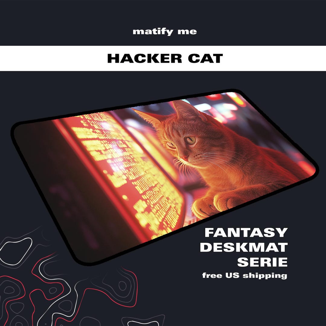 Cyberpunk Hacker Cat Deskmat | Ginger Cat Mousepad Playmat | Coding ...
