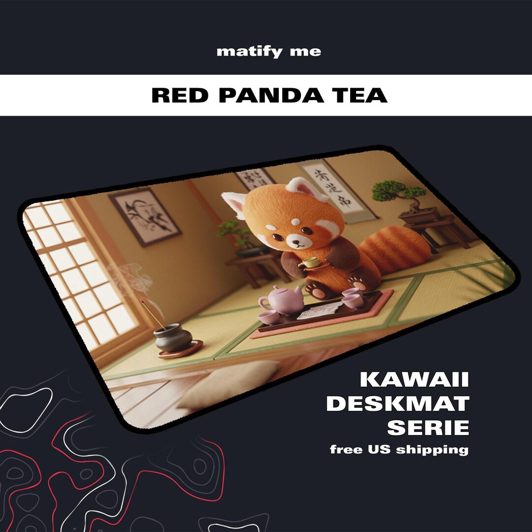 Kawaii Red Panda Tea Ceremony Deskmat | Adorable Mousepad Playmat ...