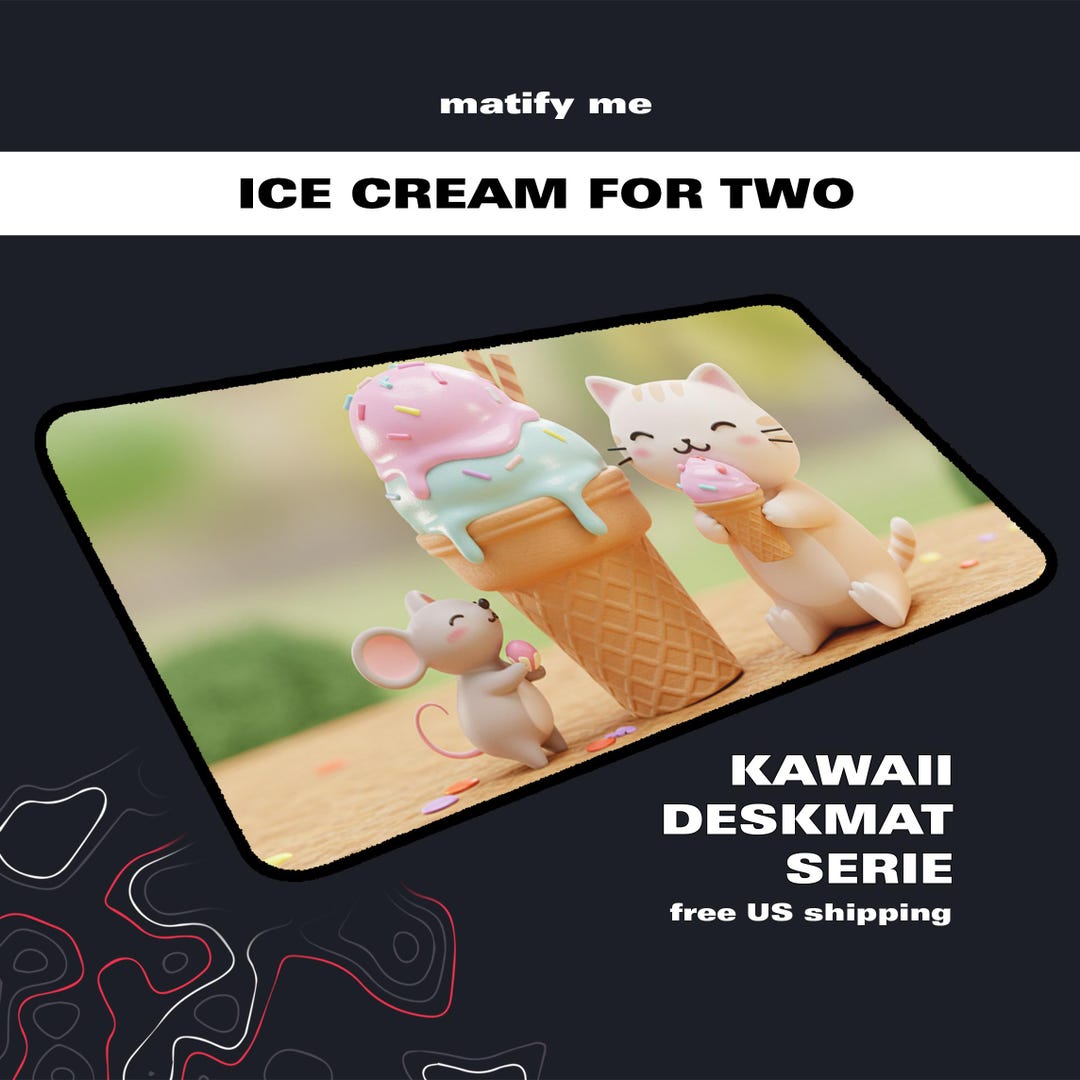 Kawaii Cat and Mouse Deskmat | Adorable Ice Cream Friends Mousepad ...